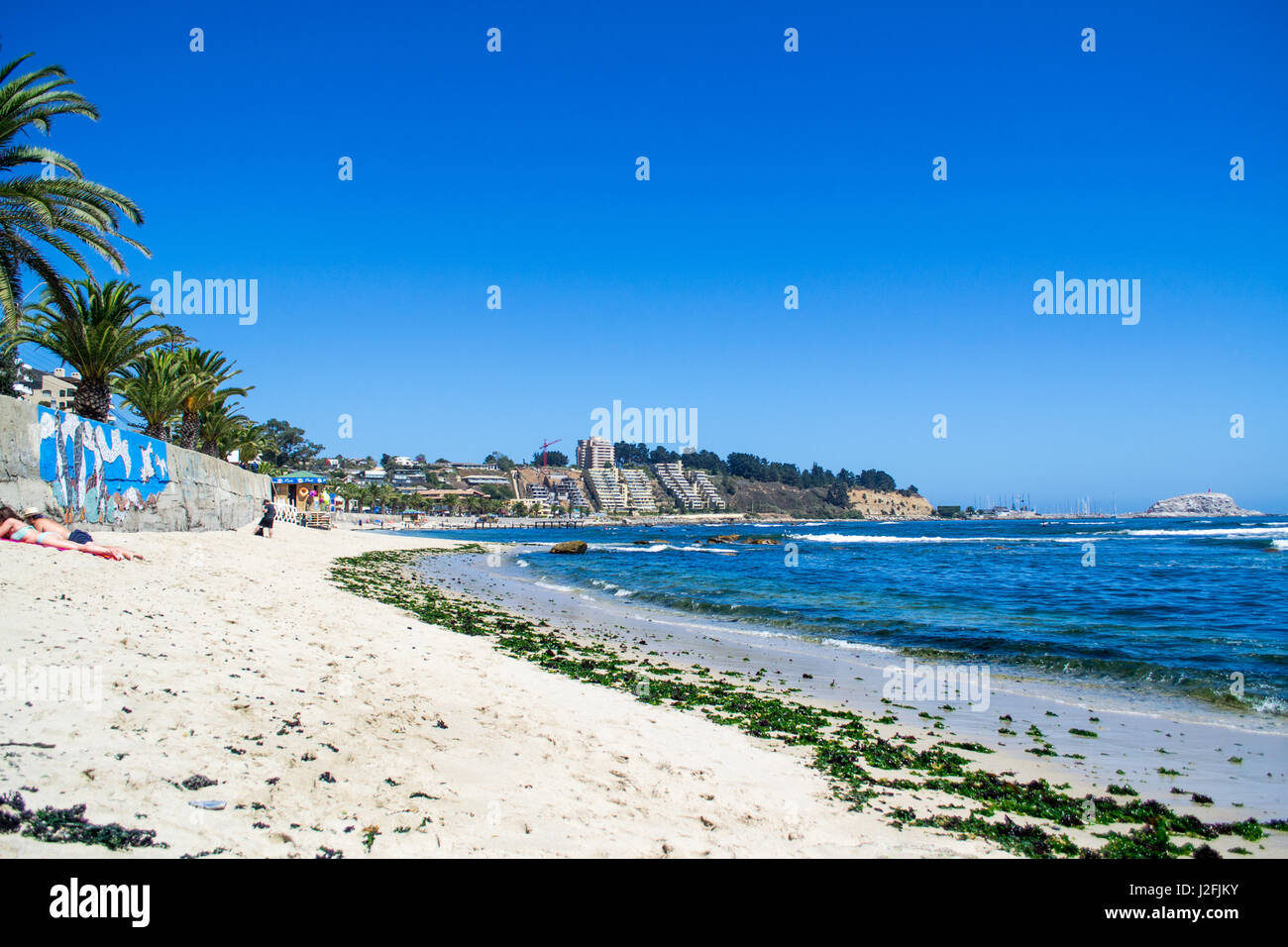 Wide view of seashore in Algarrobo Chile Stock Photo - Alamy