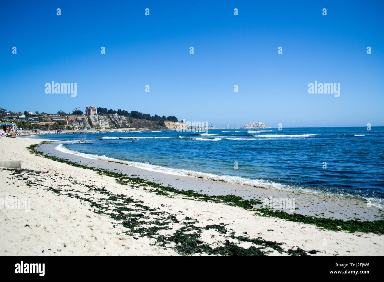 Wide view of seashore in Algarrobo Chile Stock Photo - Alamy
