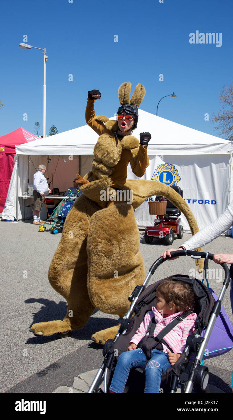 Claremont,WA,Australia-September 25,2016:Kangaroo stilt walker with ...