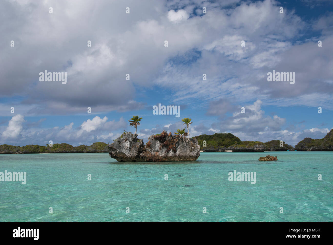 Fiji, Southern Lau Group, Island of Fulanga. Lagoon inside volcanic ...