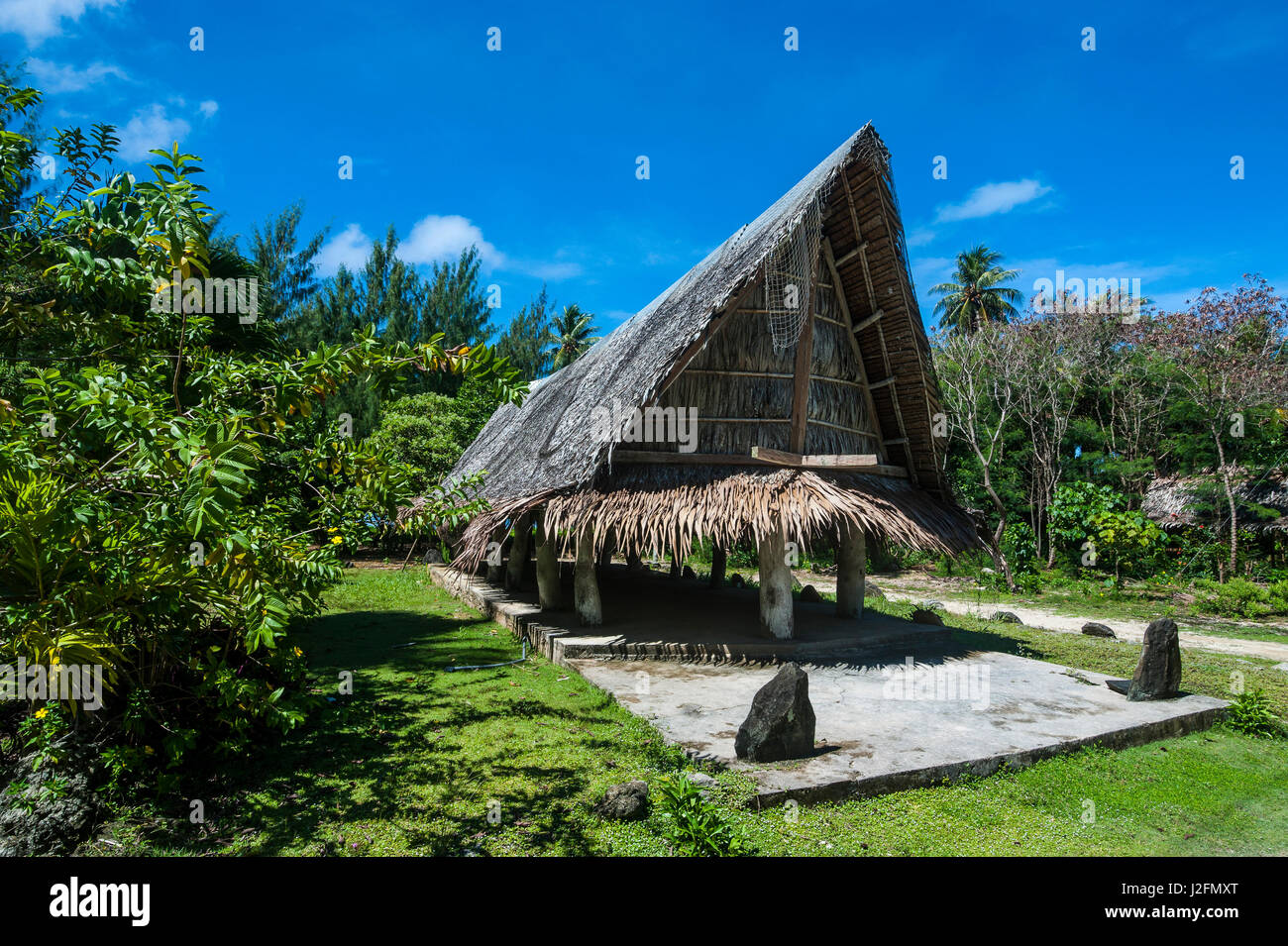 Traditional thatched roof hut, Island of Yap, Micronesia Stock Photo ...
