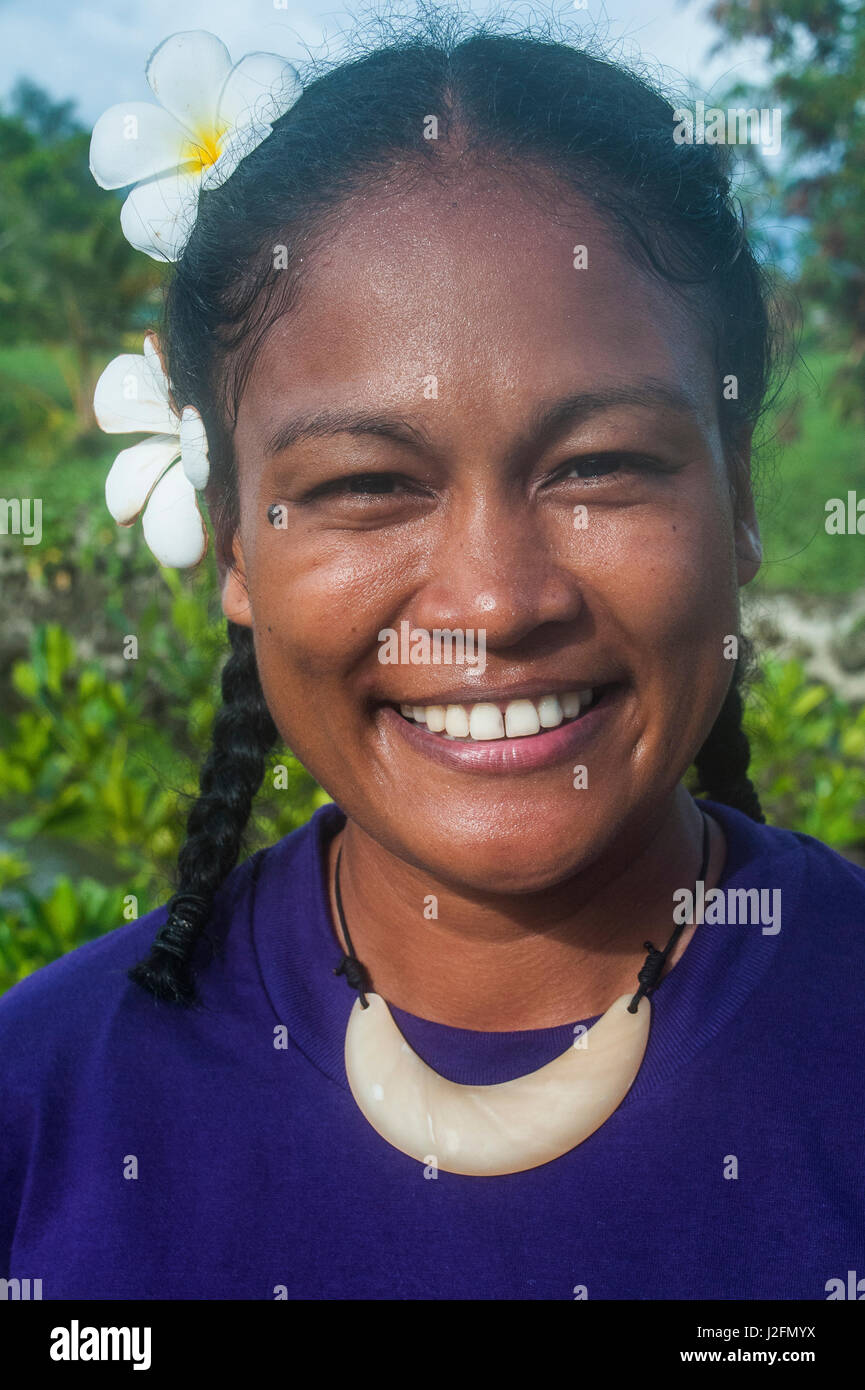 Young woman with flowers in the hair, Island of Yap, Micronesia Stock ...