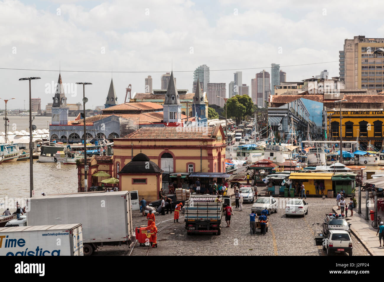South America, Brazil, Belem. Busy street scene on waterfront Stock ...