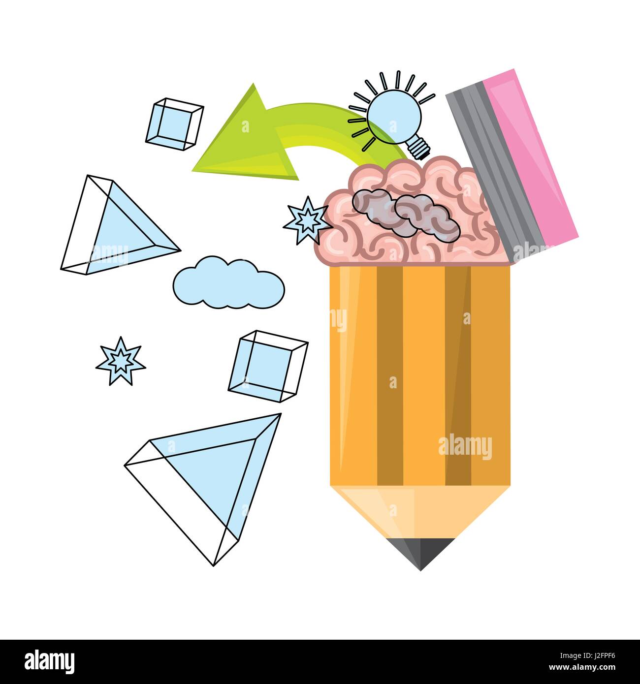concept brain inside pencil symbolizing the creativity Stock Vector ...