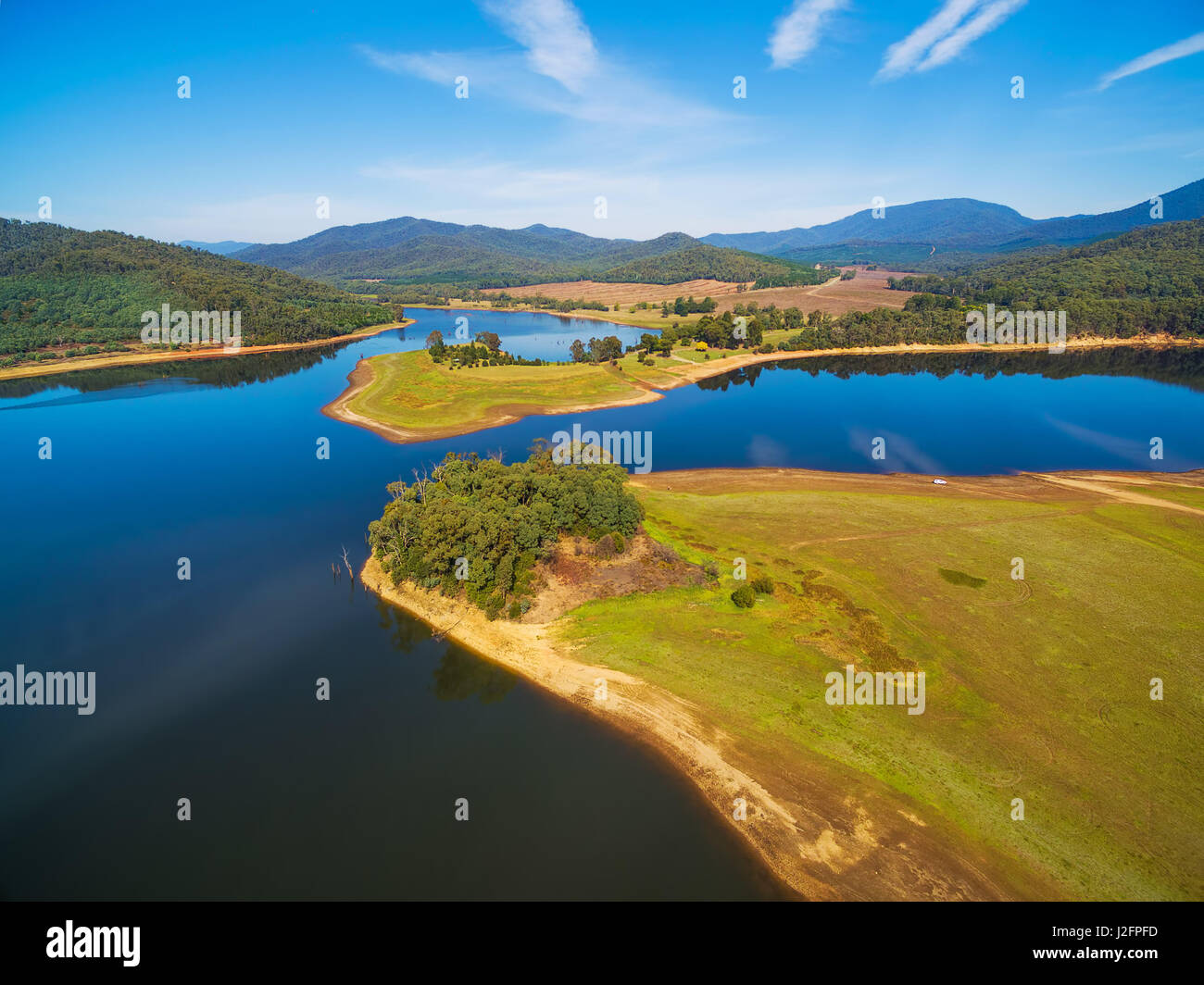 Lake Buffalo aerial view. Alpine Shire, Victoria, Australia Stock Photo ...