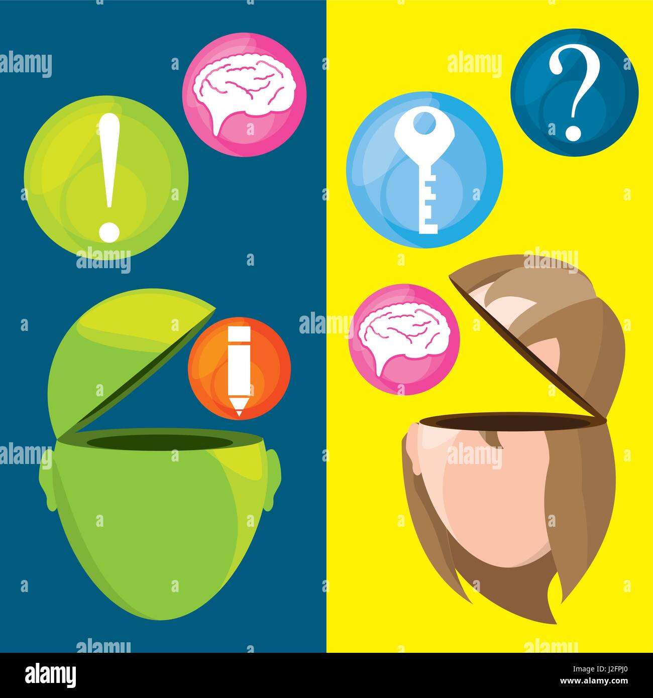 woman and man thinking in differents knowledge Stock Vector Image & Art ...