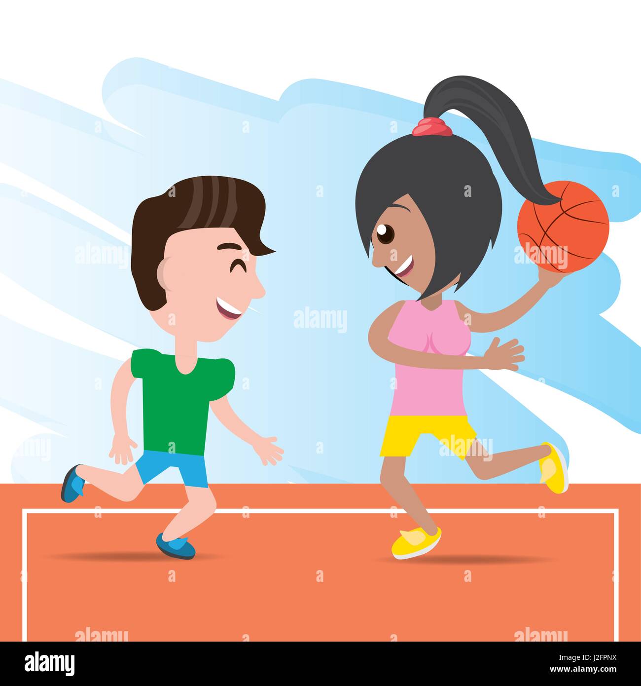 happy couple athlete playing basketball Stock Vector Image & Art - Alamy