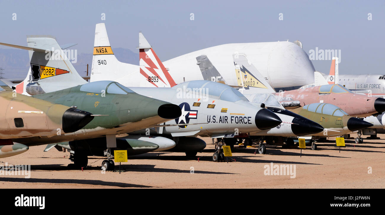 USA, Arizona, Tucson, PIMA Air and Space Museum. A row of US Air Force ...