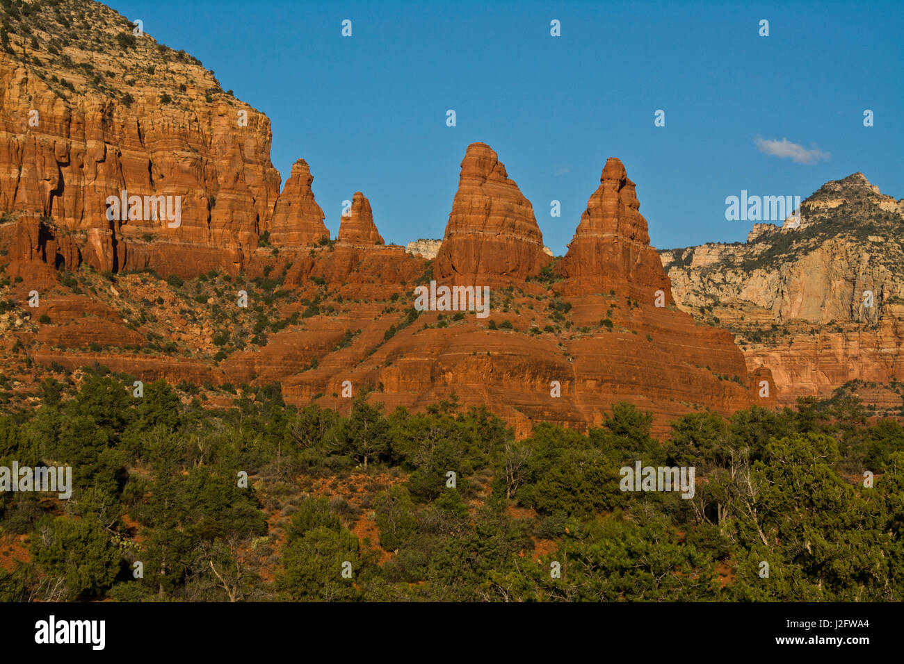 Red spires, evergreens, Bell Rock Pathway, Coconino National Forest ...