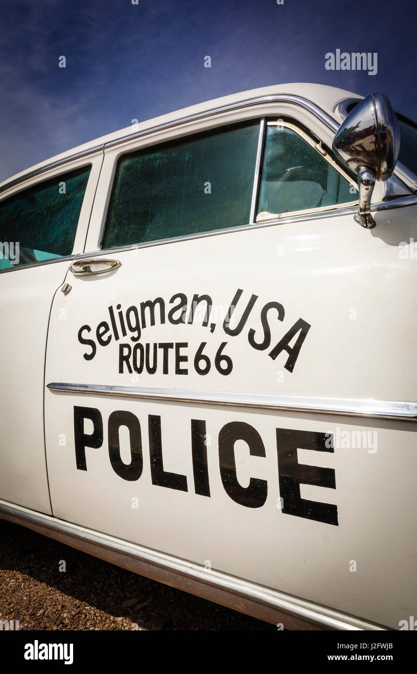 Police car on historic Route 66, Seligman, Arizona, Usa Stock Photo - Alamy