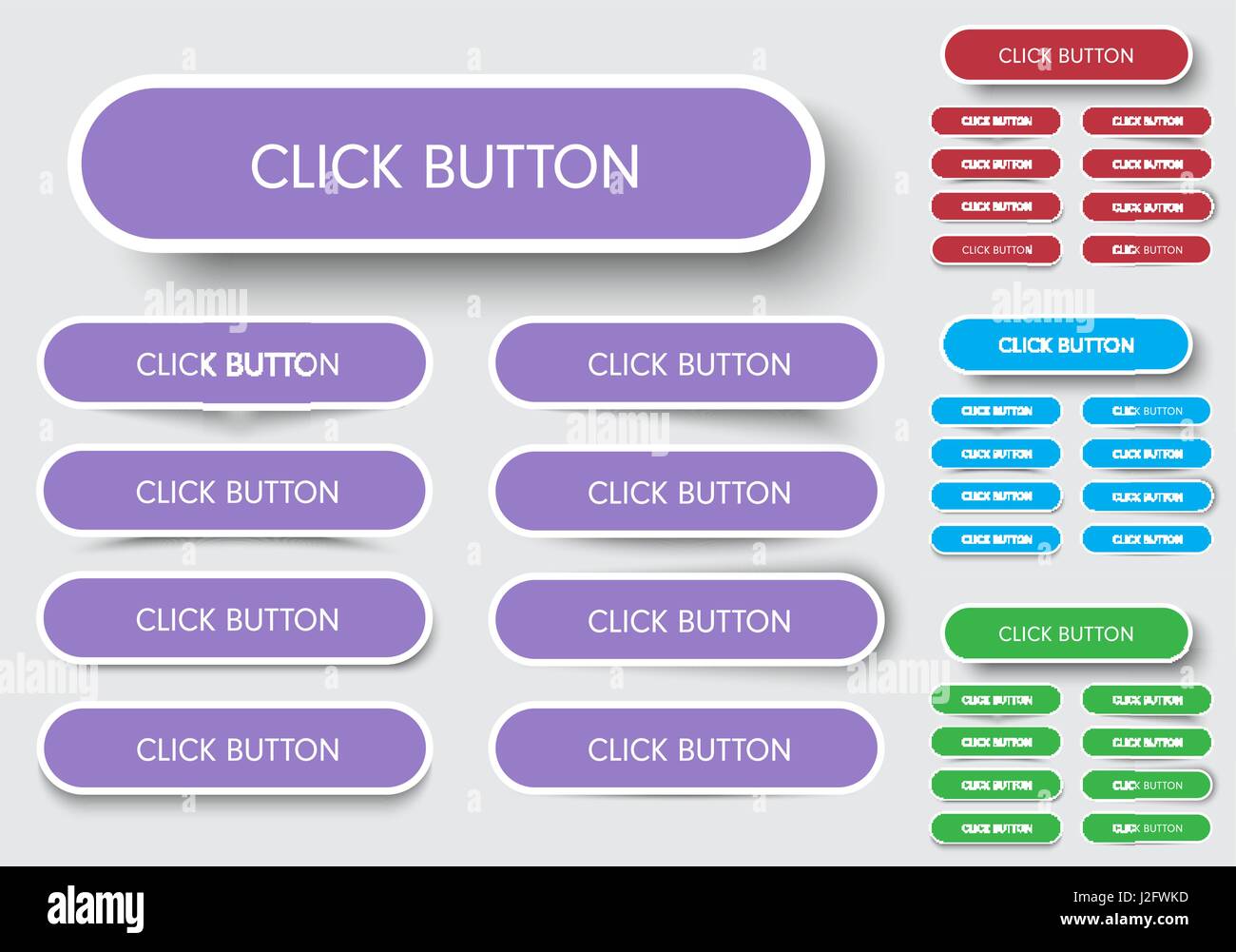 set of rectangular buttons with rounded corners with an outer stroke ...