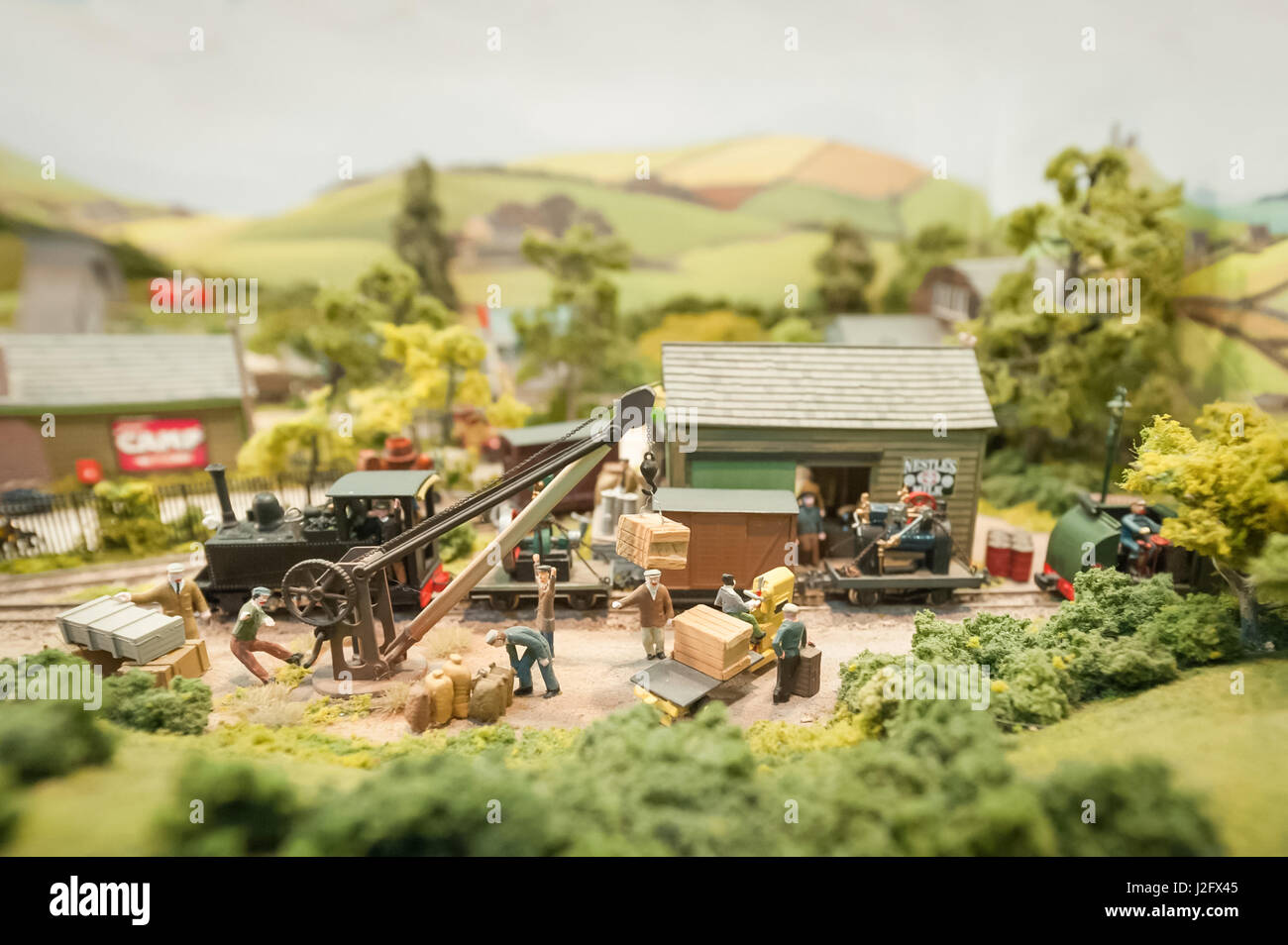 miniature model railway freight yard closeup Stock Photo - Alamy