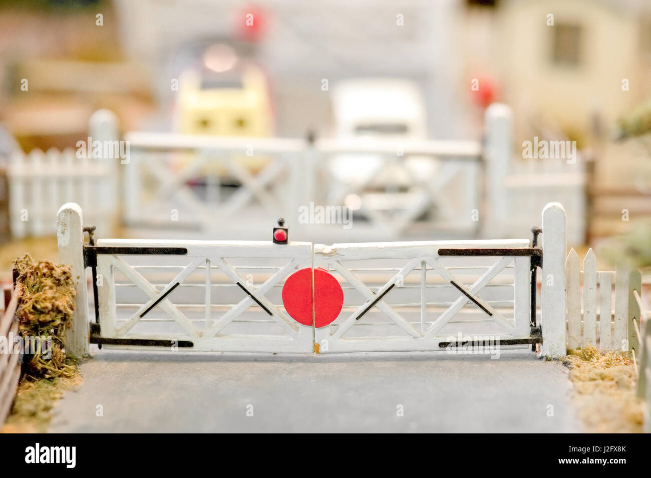 closeup of miniature model railroad barriers Stock Photo - Alamy