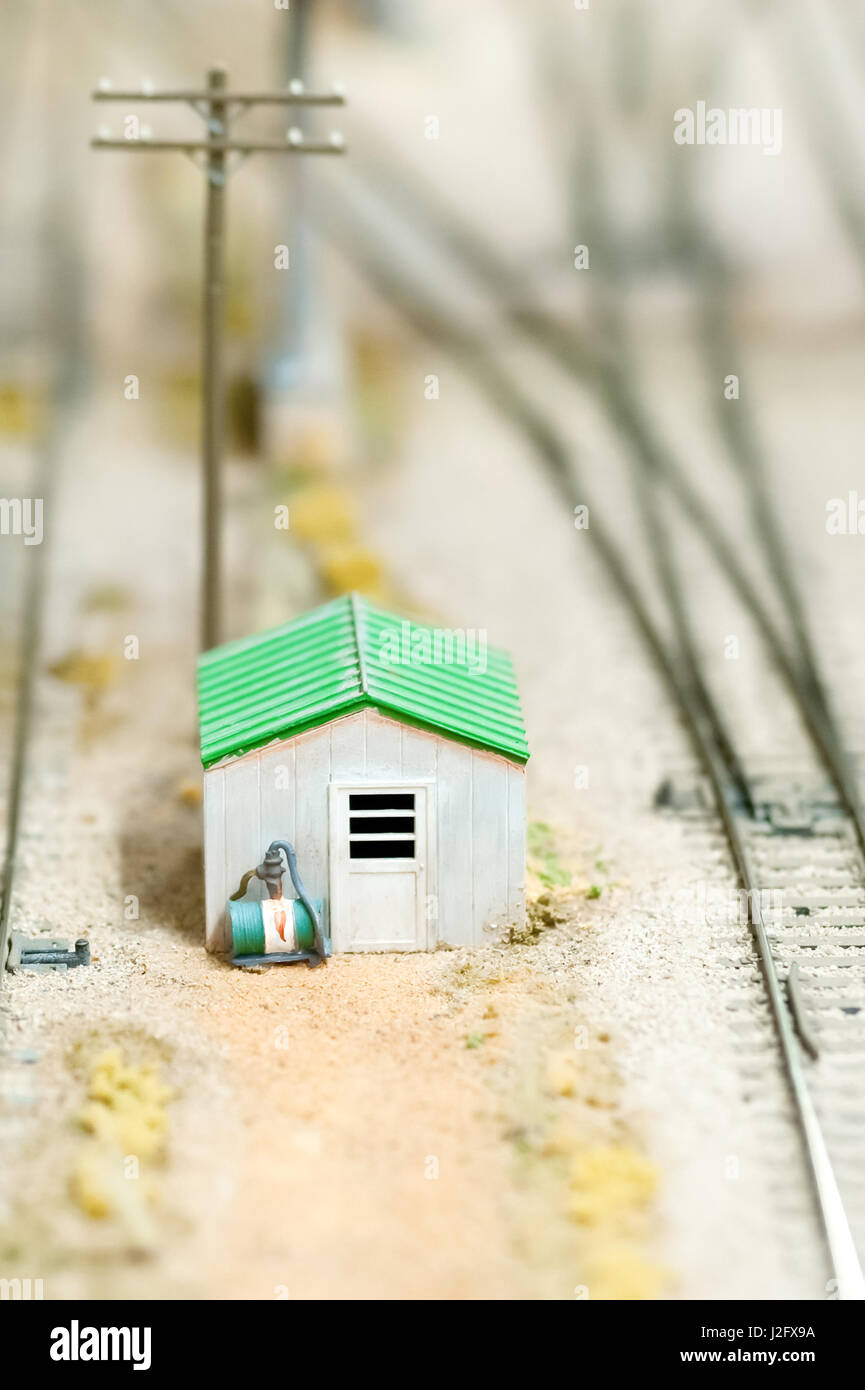 trackside cabin on a miniature train set layout Stock Photo - Alamy