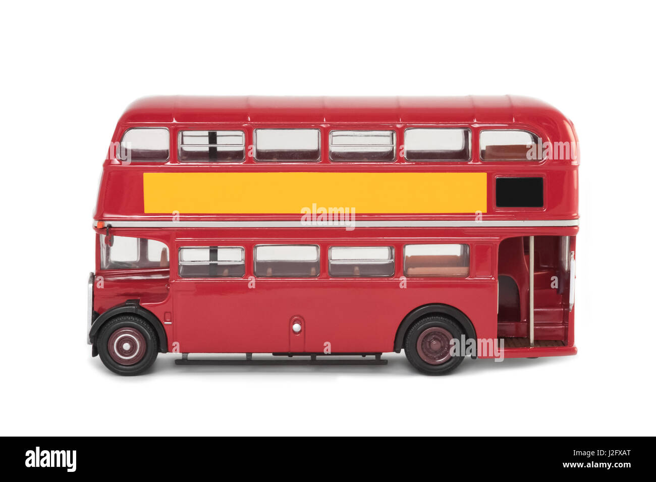 miniature scale model of a vintage red london bus on white Stock Photo ...