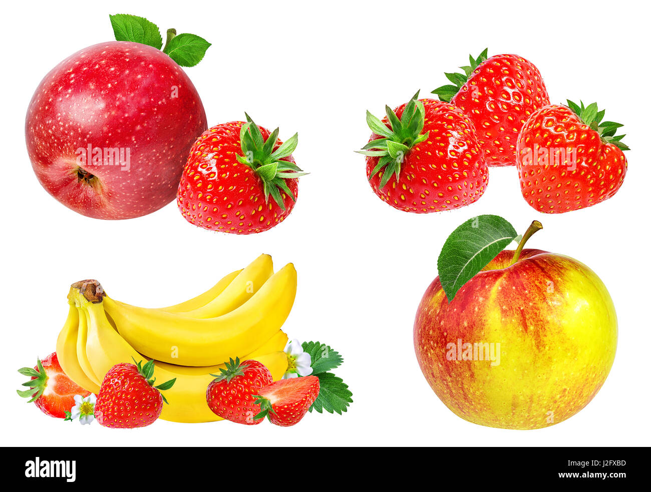 Bananas , strawberries and apples isolated on white background Stock ...