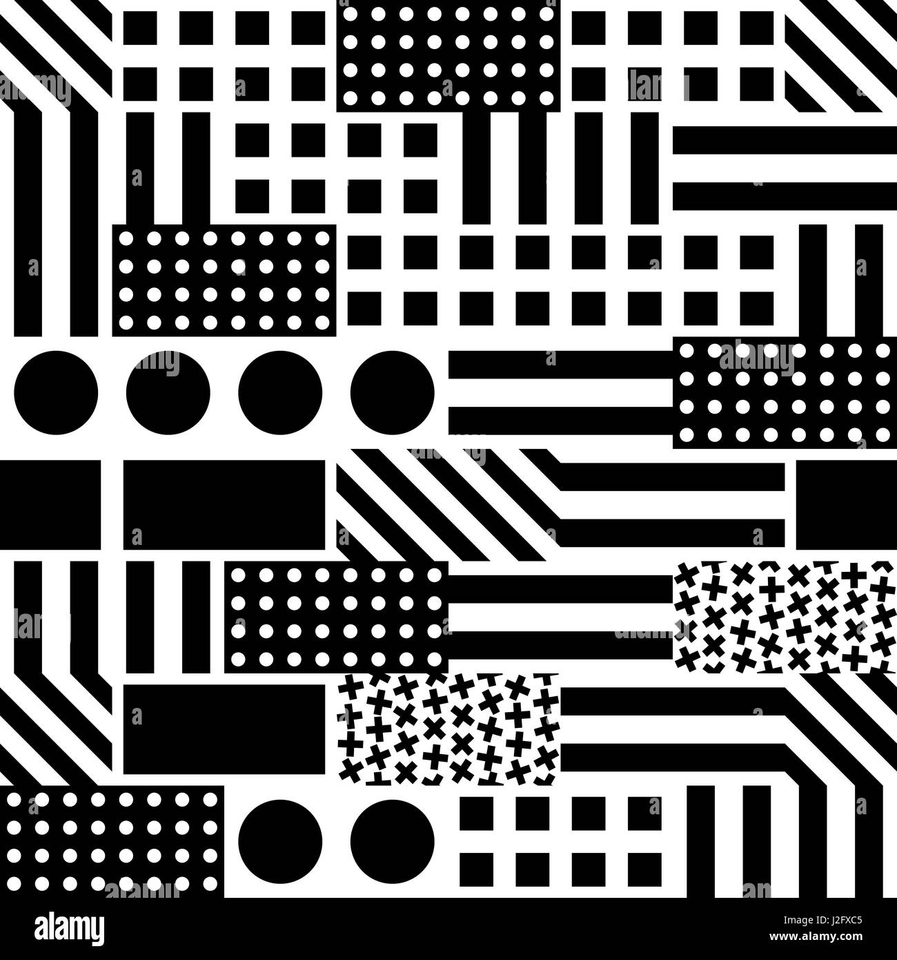 Decorative Geometric Shapes Tiling Monochrome Trendy Irregular Pattern Abstract Black And