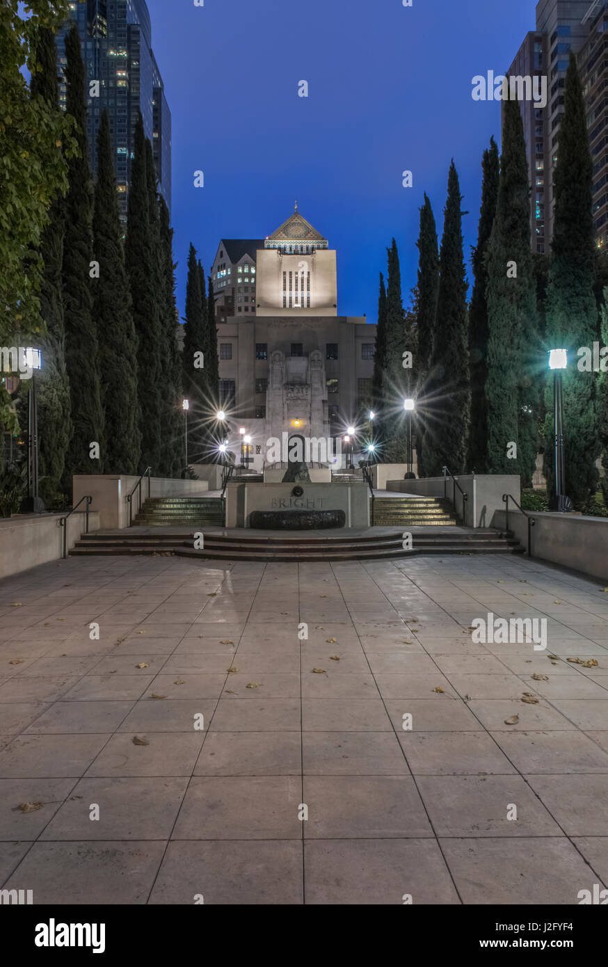 USA, California, Los Angeles Public Library at Dawn (Large format sizes ...