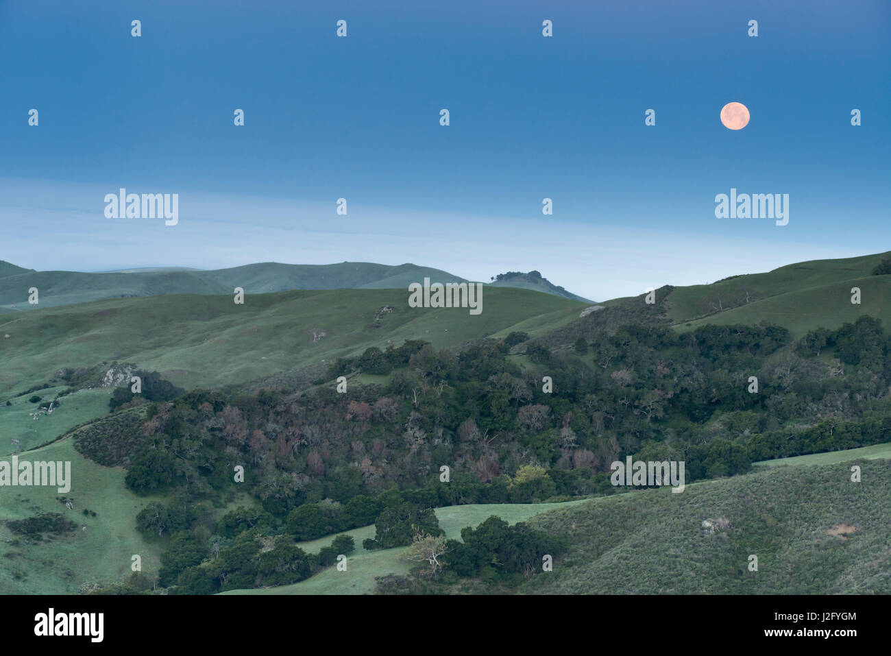 USA, California, near Paso Robles, Full Moon Over the Central Coast ...