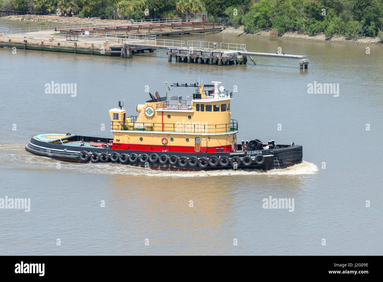 USA, Georgia, Savannah, tugboat, Savannah River (Large format sizes ...