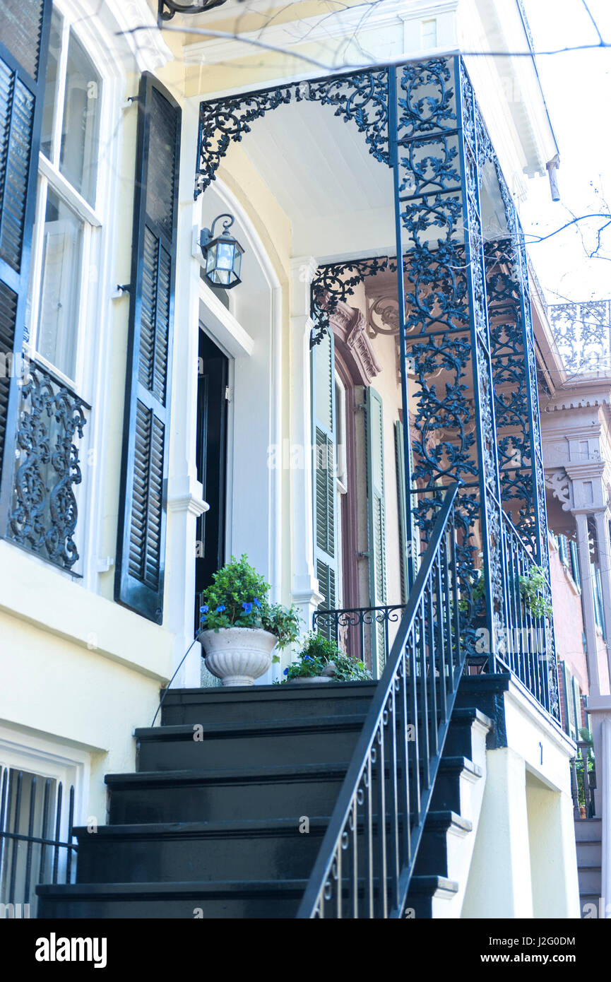 USA, Georgia, Savannah, front porch entrance, row house Stock Photo - Alamy