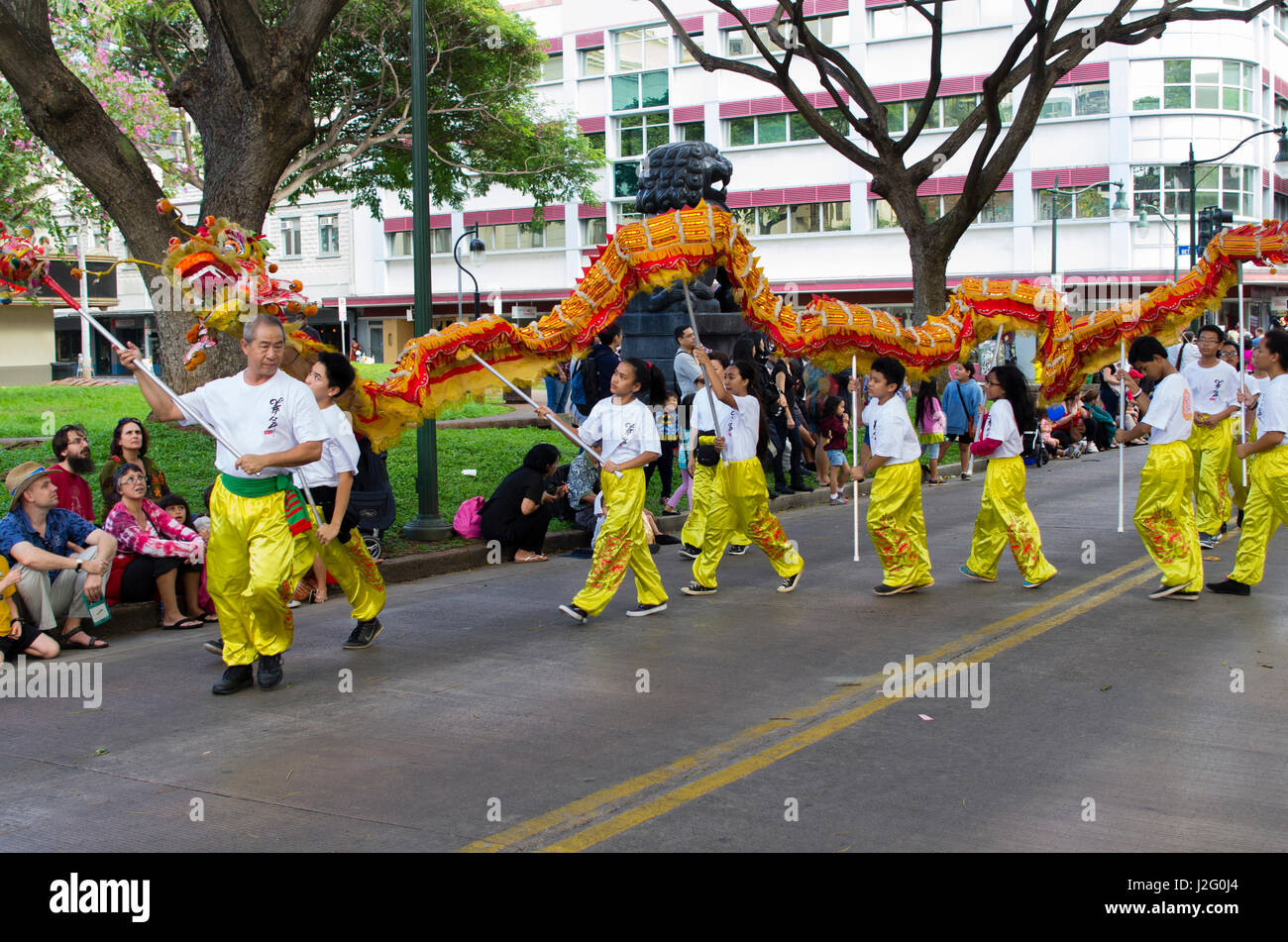 USA, Hawaii, Oahu, Honolulu. Dragon Dancing, Chinese New Year parade ...