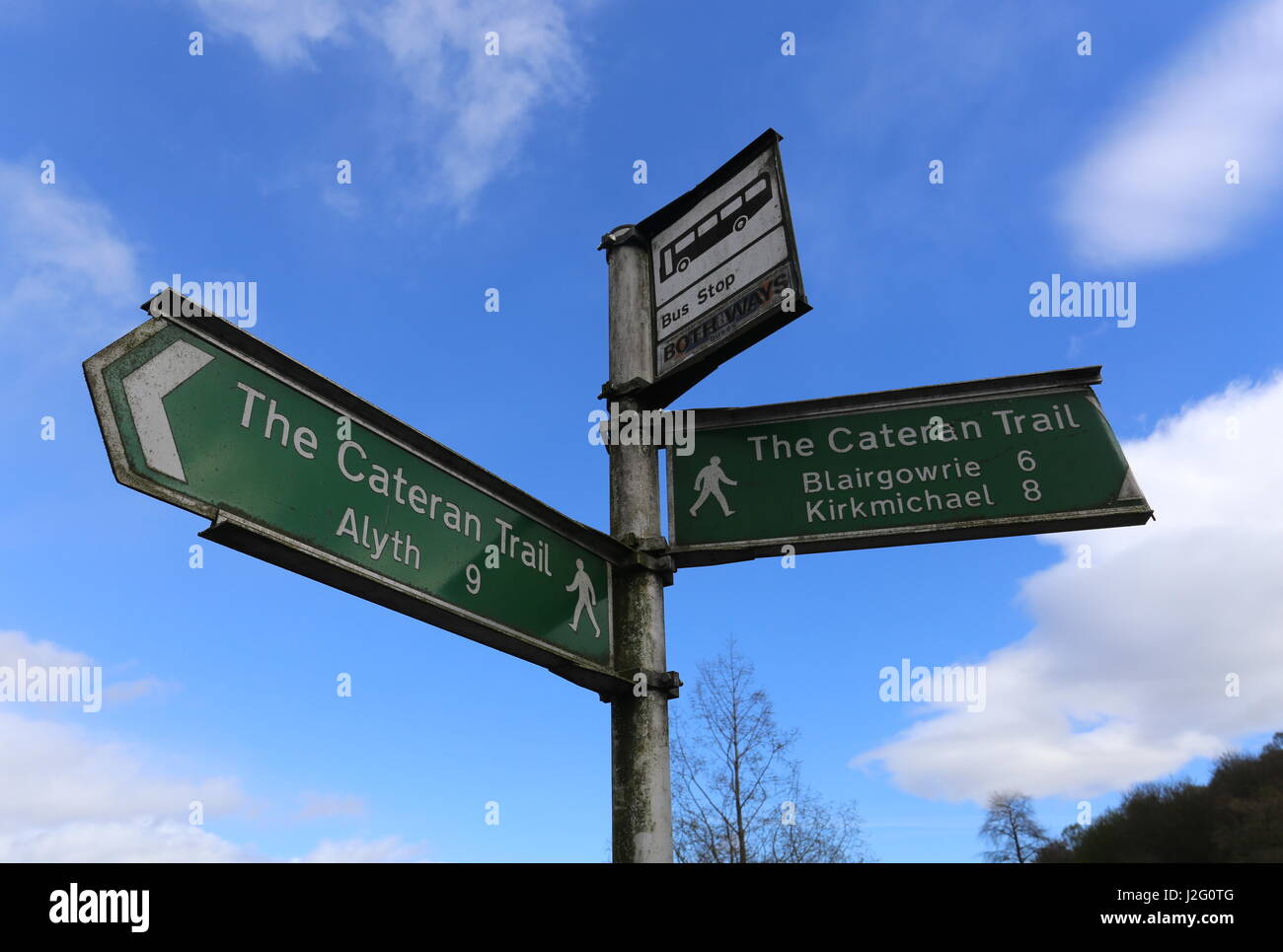 Sign for Cateran Trail Bridge of Cally Scotland April 2017 Stock Photo ...