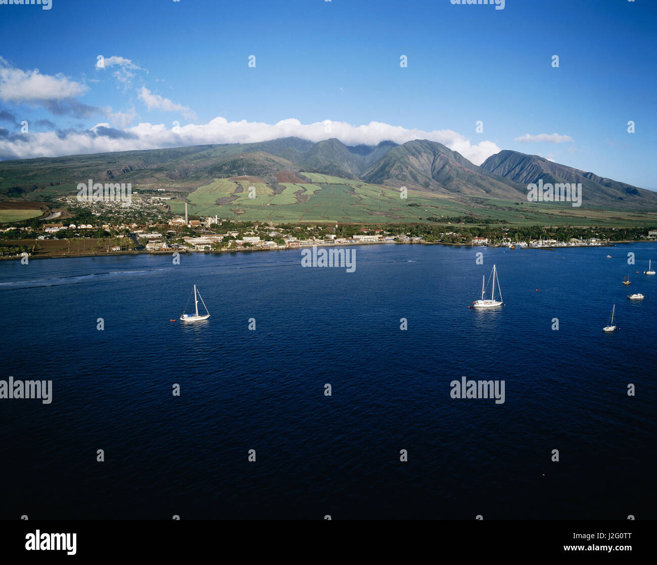 Hawaii Islands, Maui, Lahaina, View of tourist resort of coastline ...