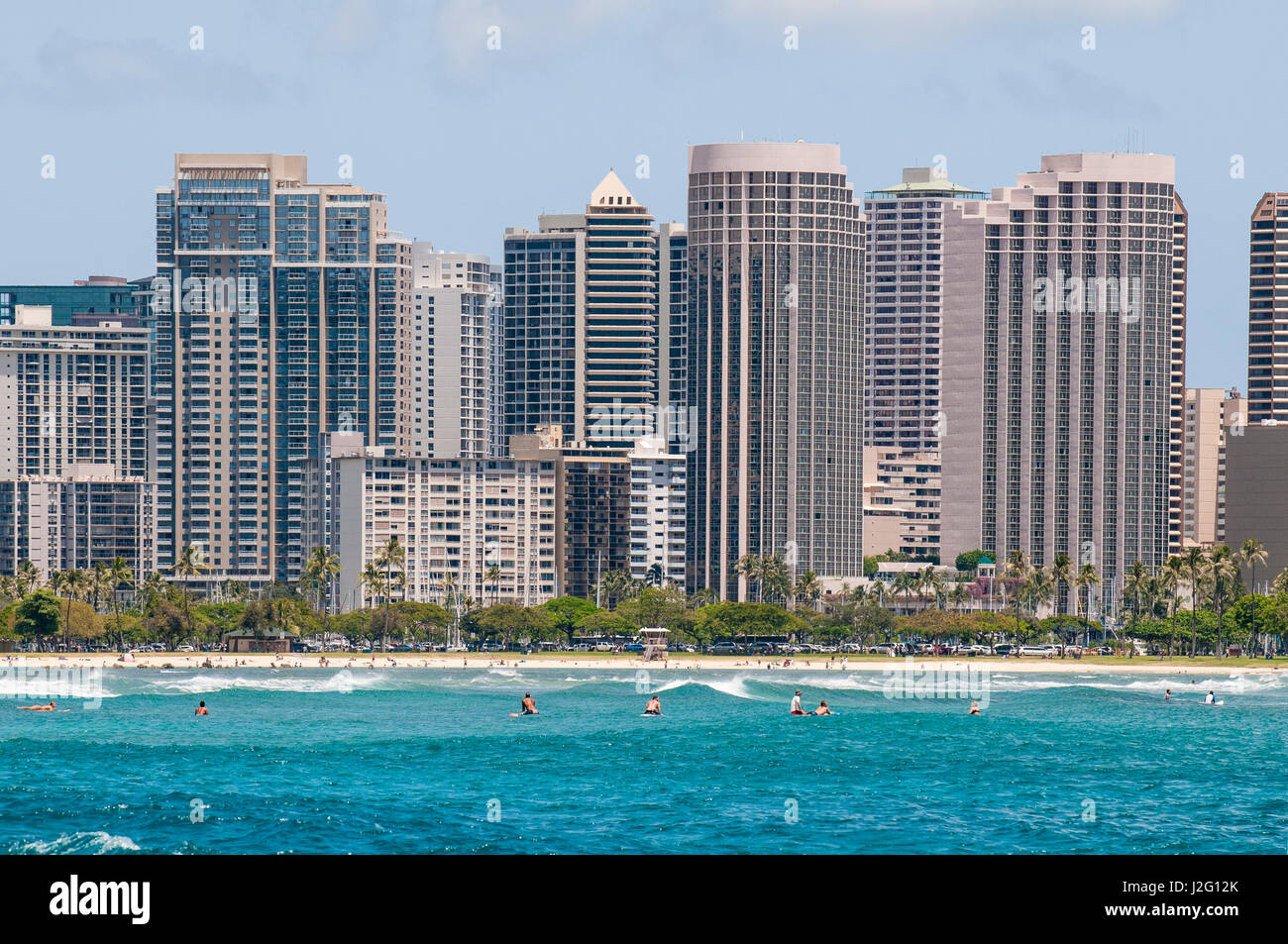 Honolulu, Buildings lining Waikiki Beach Stock Photo - Alamy