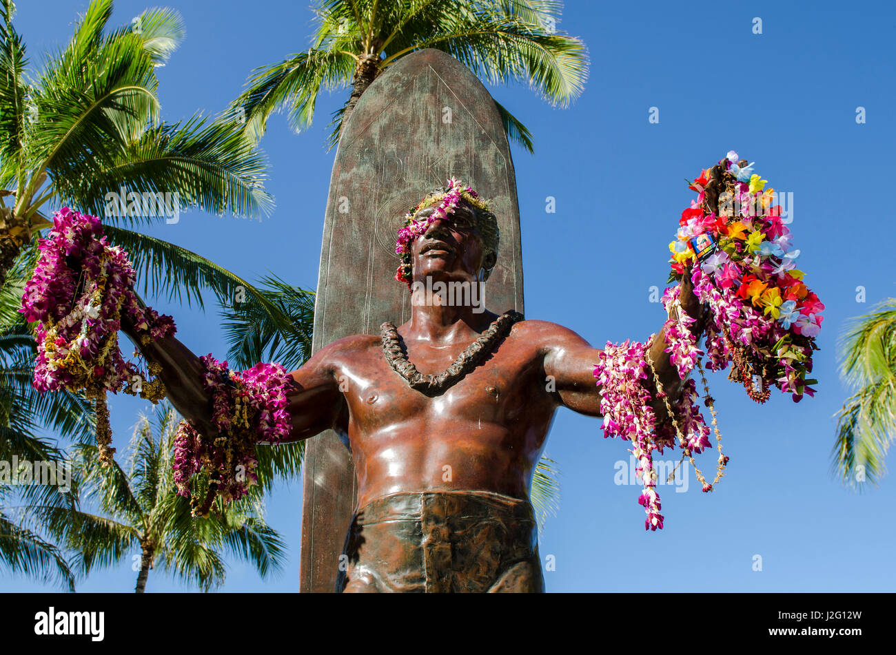 Duke Paoa Kahanamoku, Waikiki Beach, Honolulu, Oahu, Hawaii Stock Photo ...