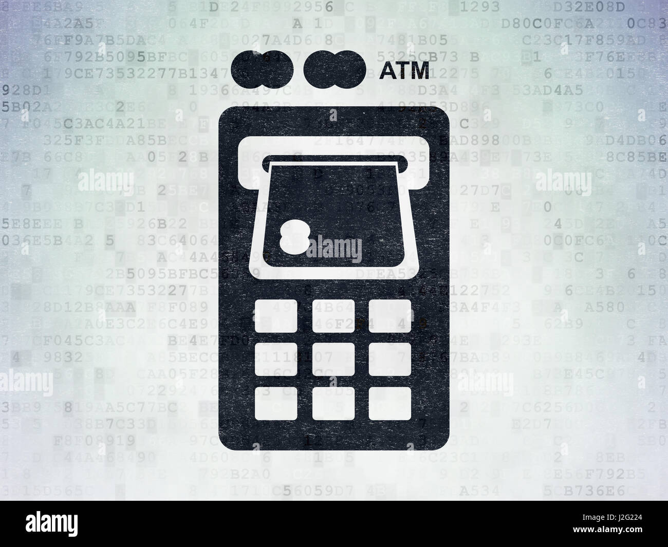 Banking concept: ATM Machine on Digital Data Paper background Stock ...