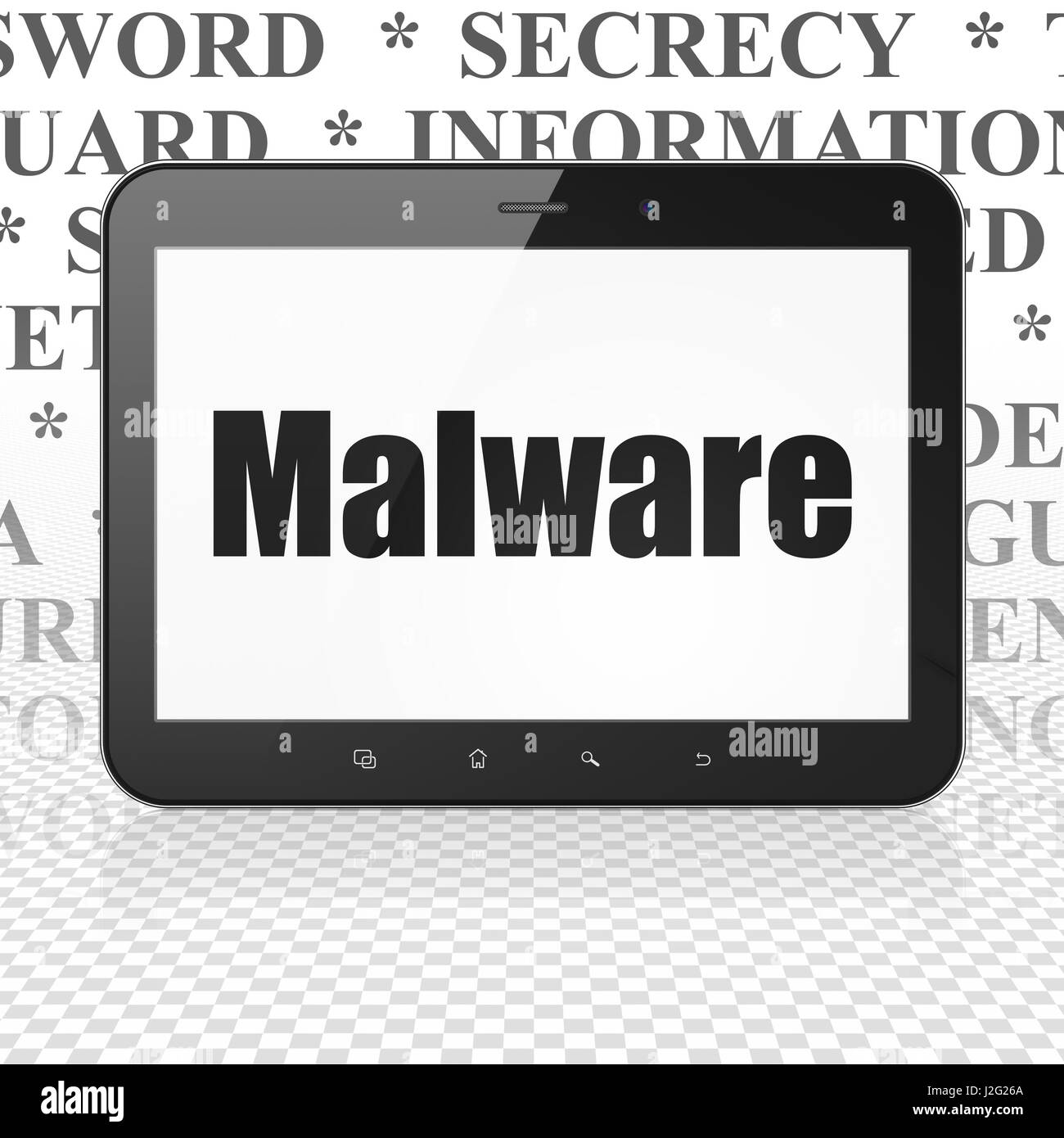 Safety concept: Tablet Computer with Malware on display Stock Photo - Alamy