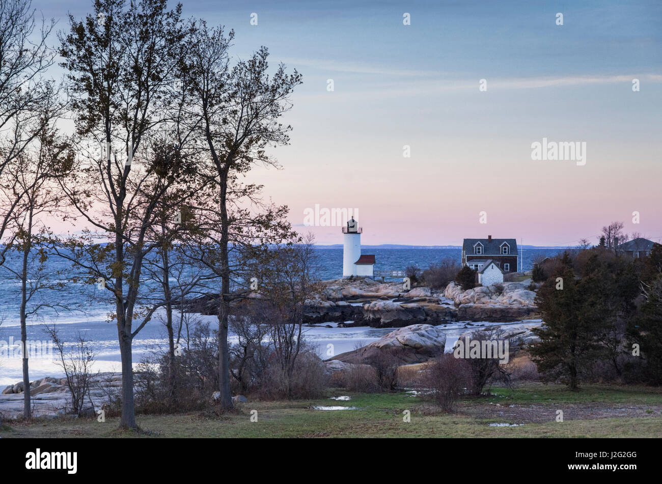 USA, Massachusetts, Cape Ann, Gloucester, Annisquam Lighthouse, dusk ...