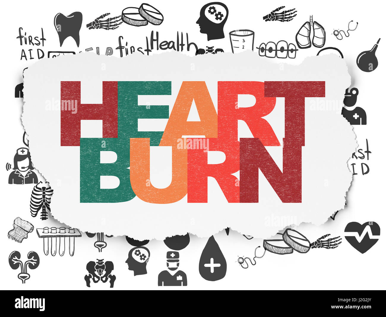 Health concept: Heartburn on Torn Paper background Stock Photo - Alamy