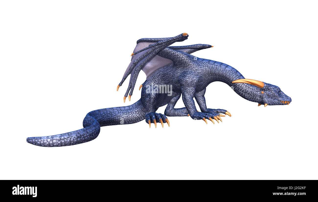 3D rendering of a blue fantasy dragon isolated on white background ...