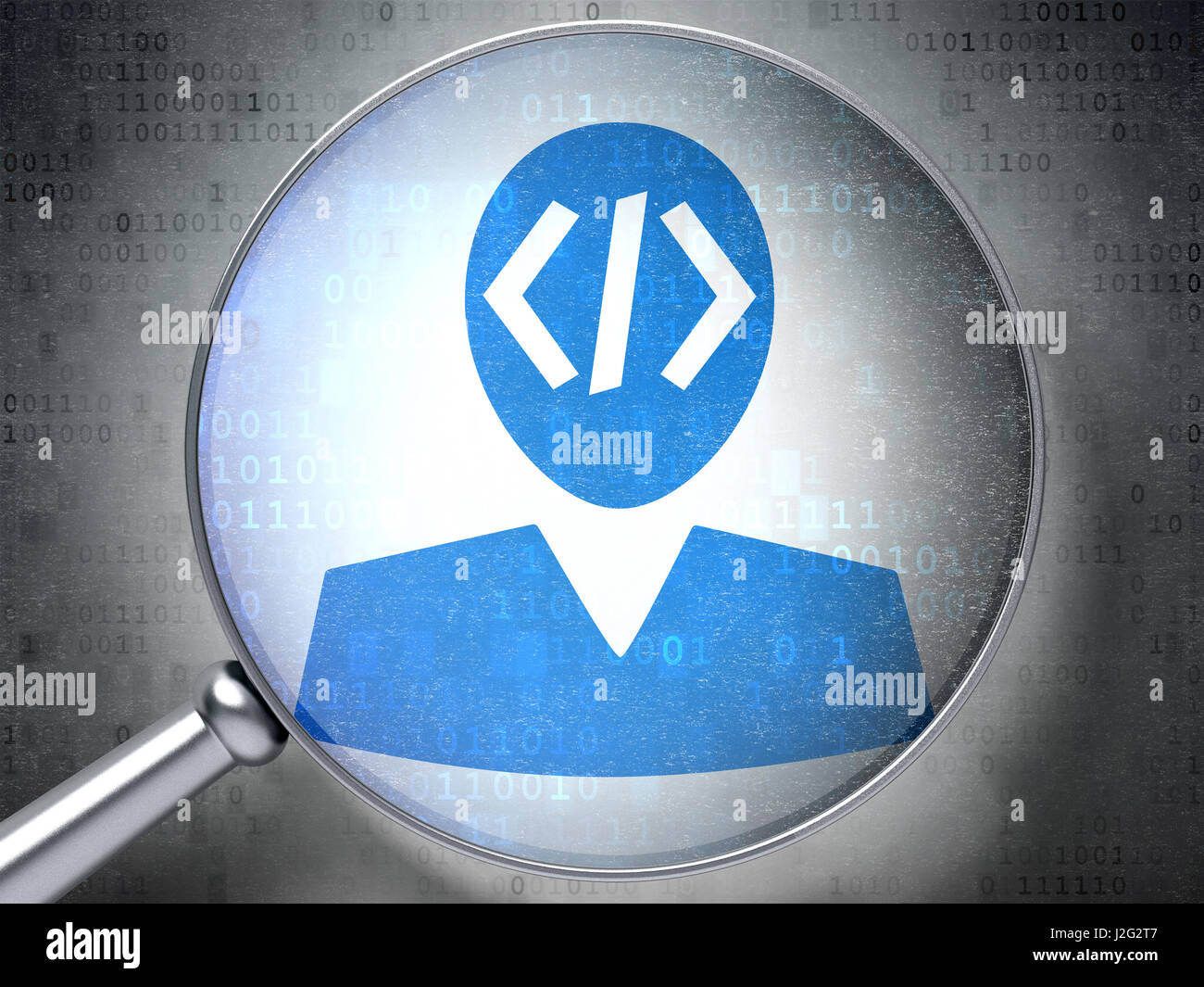 Software concept: Programmer with optical glass on digital background Stock Photo - Alamy