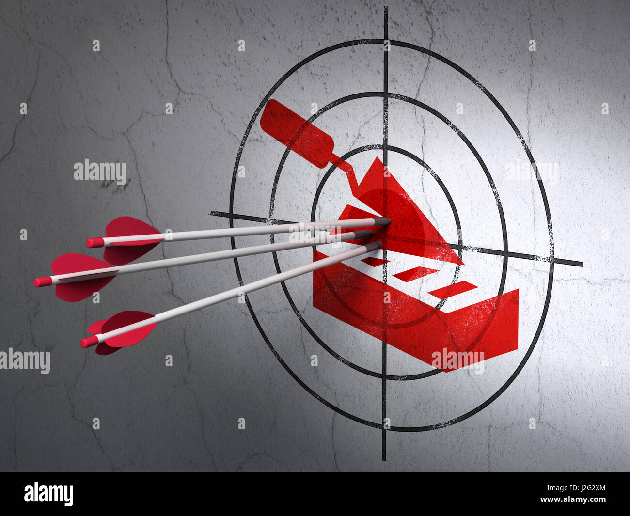 Construction concept: arrows in Brick Wall target on wall background ...