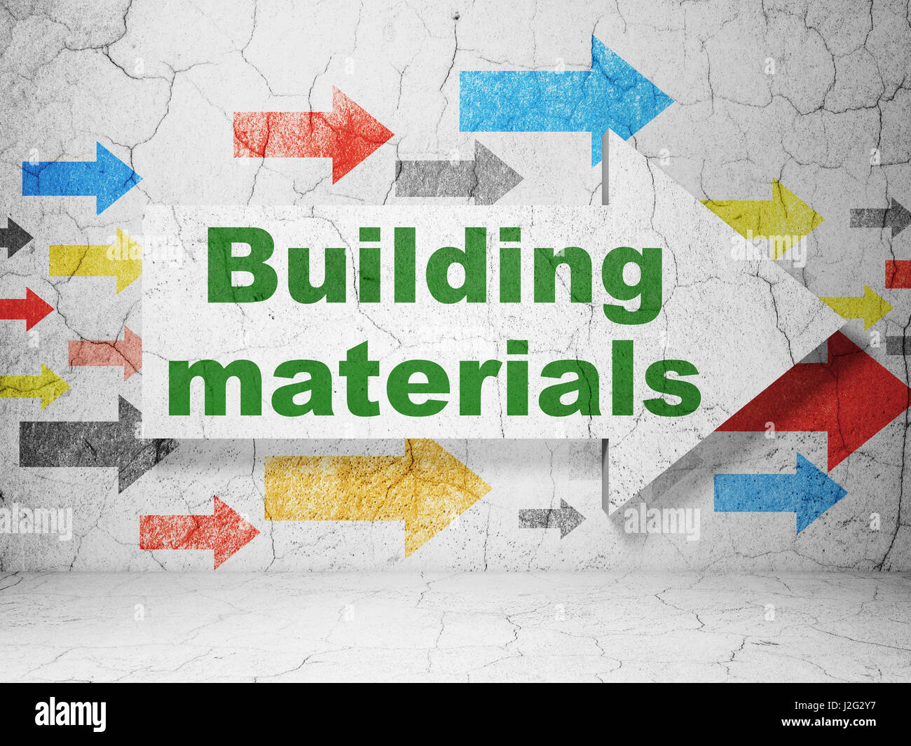 Construction concept: arrow with Building Materials on grunge wall ...