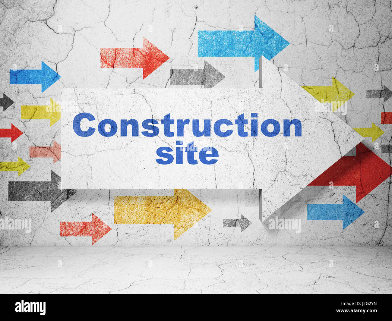 Constructing concept: arrow with Construction Site on grunge wall ...