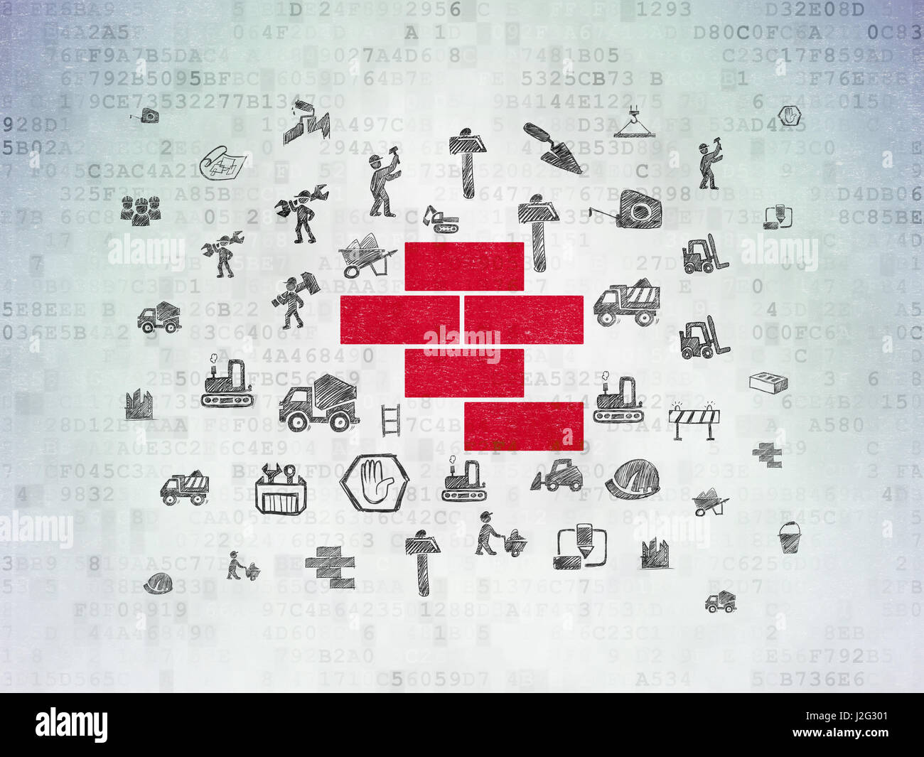 Construction concept: Bricks on Digital Data Paper background Stock ...