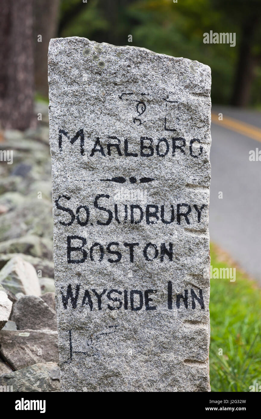 USA, Massachusetts, Sudbury, stone road marker Stock Photo - Alamy