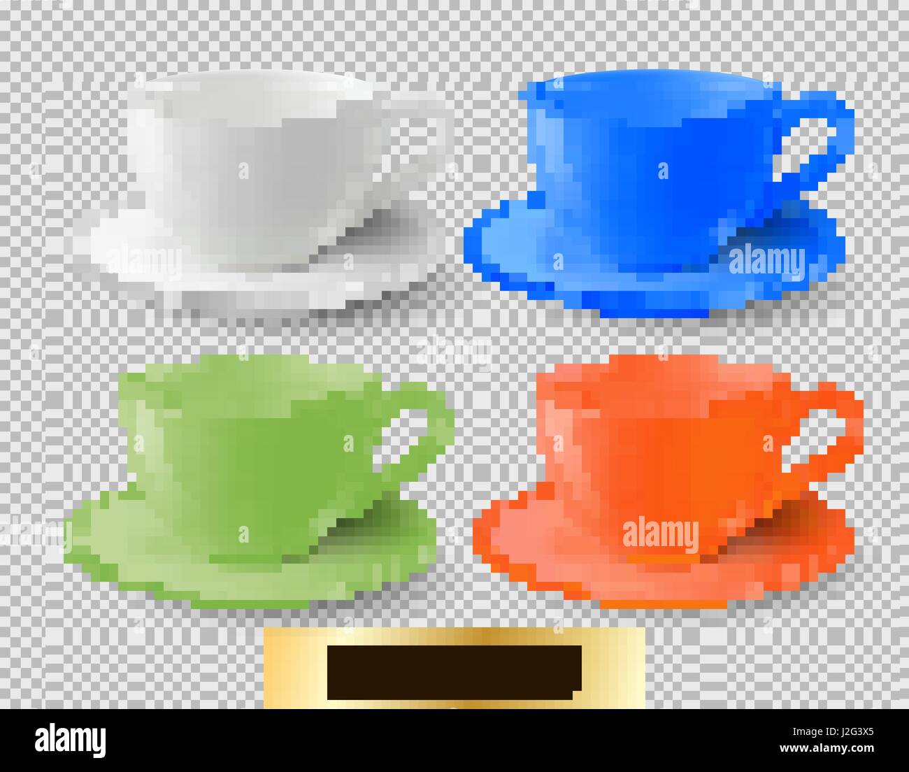 Colored ceramic cups for tea on a transparent background. Realistic ...