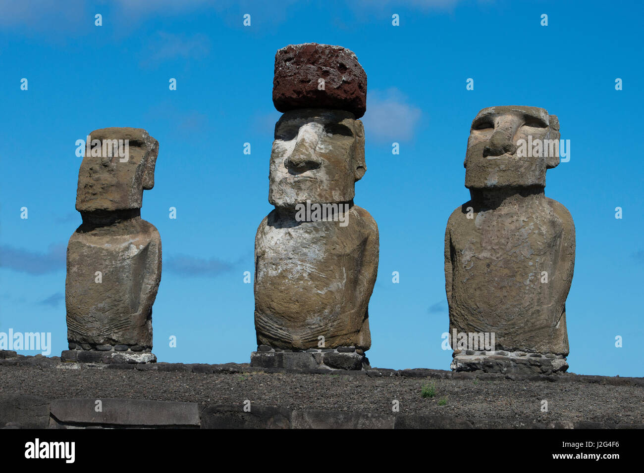 Chile, Easter Island, Hanga Nui. Rapa Nui National Park, Ahu Tongariki ...
