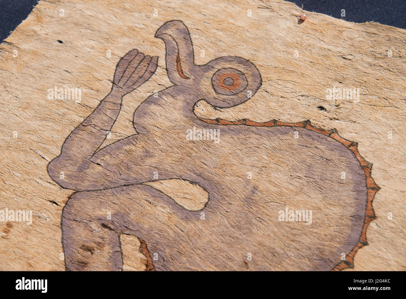 Chile, Easter Island. Rapa Nui National Park, Anakena. Hand painted ...