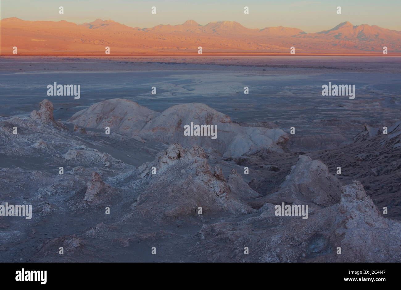 The vast expanse of Moon Valley in the Atacama desert as the sun is ...
