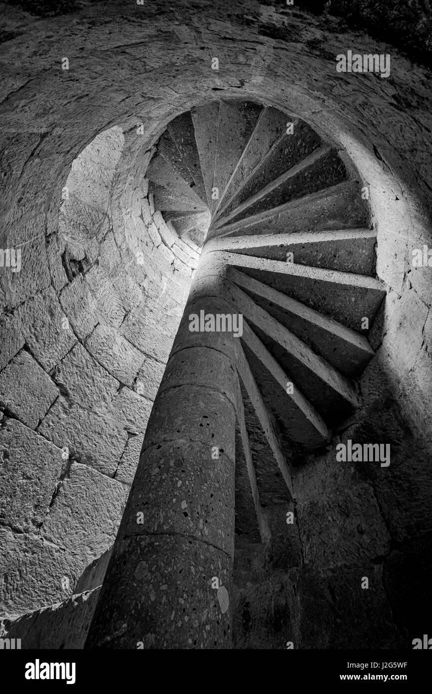 Mexico, Baja California, Black and white image of circular stone ...