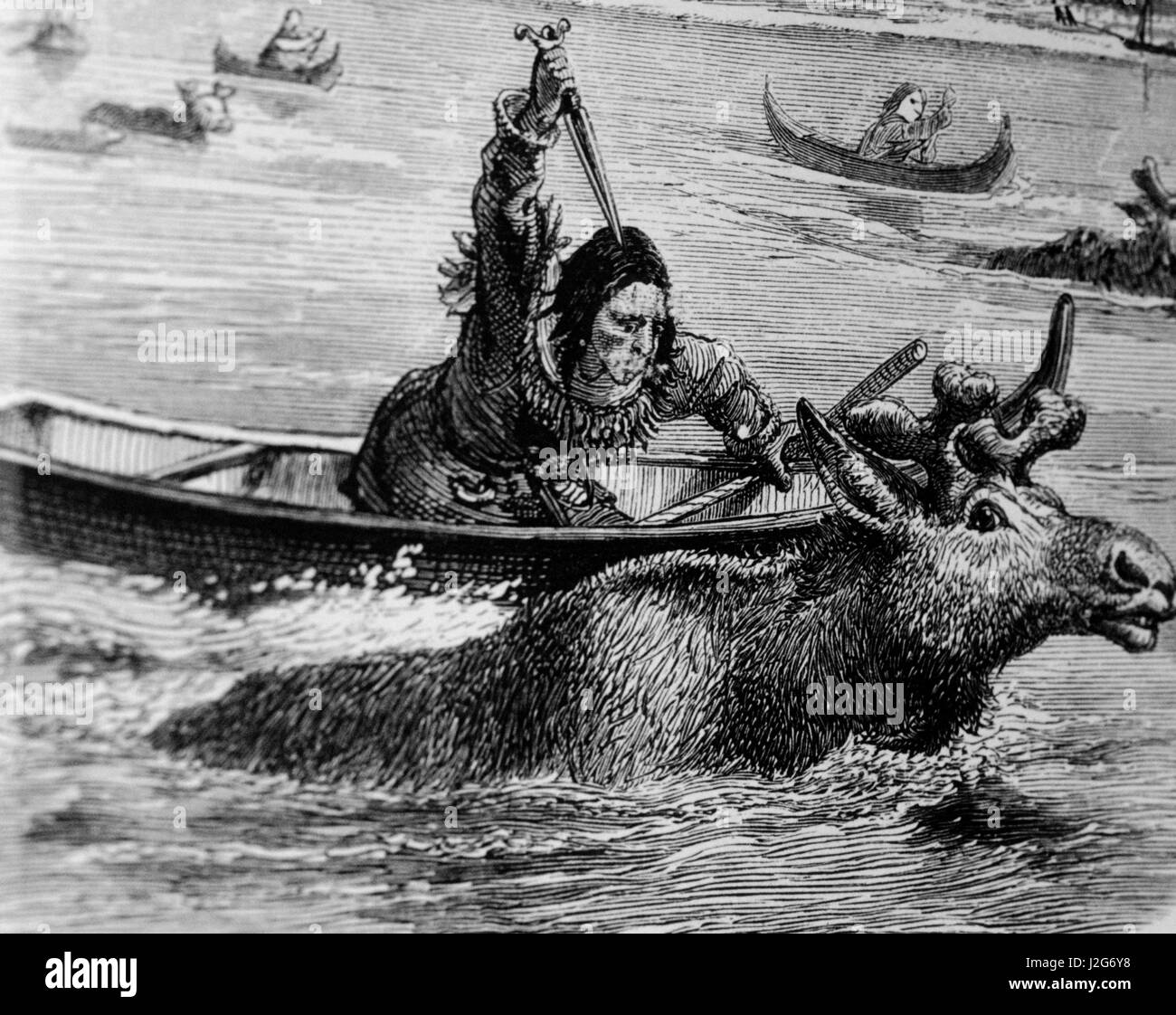 While moose crossed waters, Native tribes would paddle a canoe up close ...