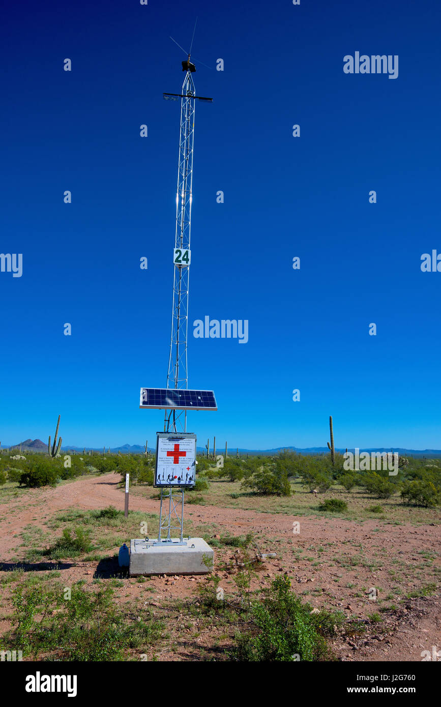 An emergency way station installed where immigrants can call for help ...