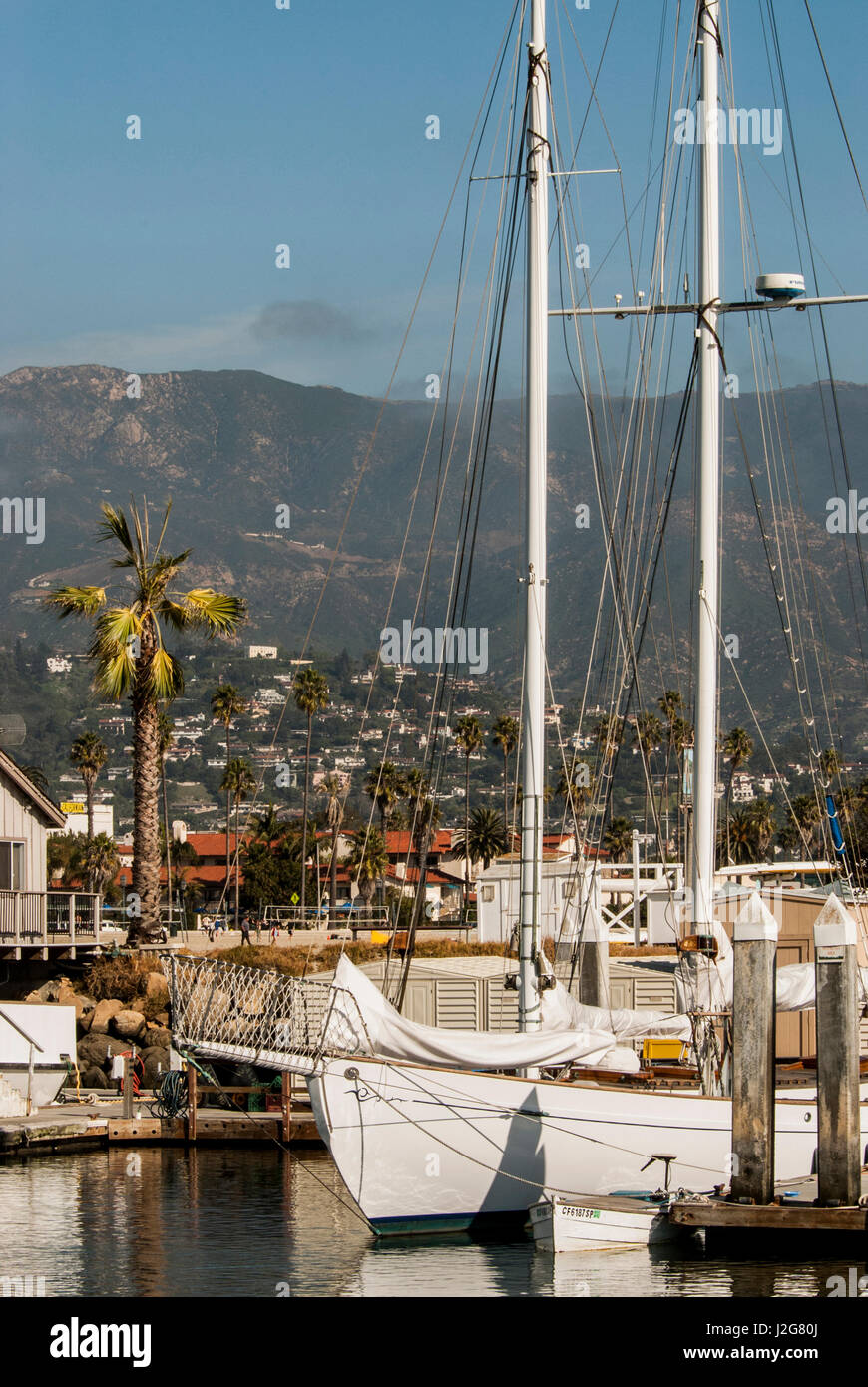 USA, California, Santa Barbara, Santa Barbara harbor from aboard ...