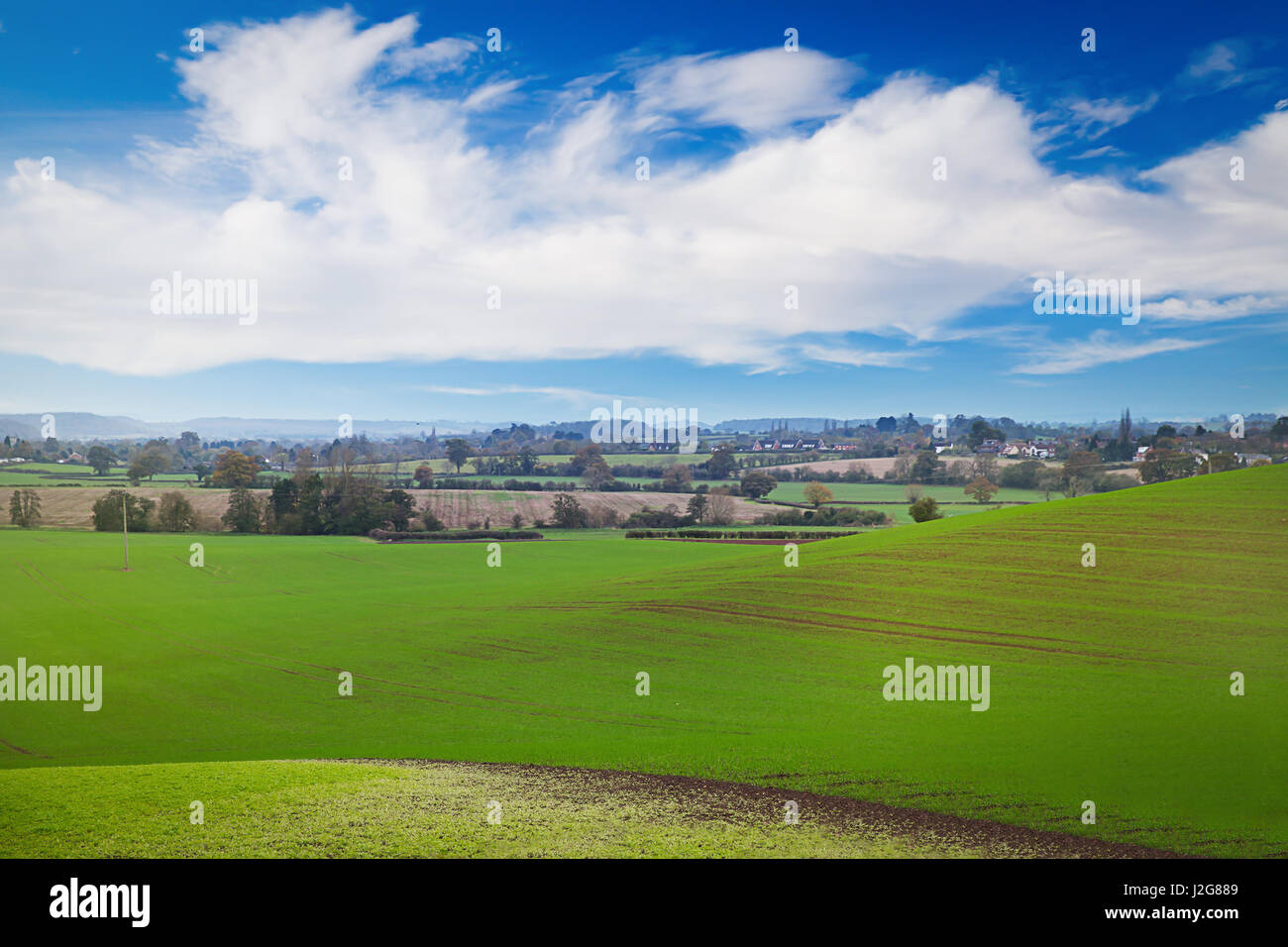 Perfect English sunny spring landscape hills and sky Stock Photo - Alamy